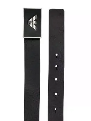 Emporio Armani Leather Belt With Metal Logo Plaque