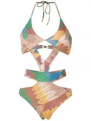 AMIR SLAMA Printed Cut Out Swimsuit - Multicolour