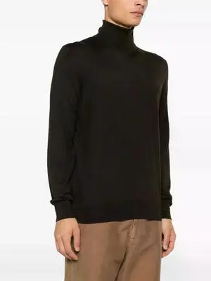 Zegna Ribbed Knit Roll Neck Sweater - Brown