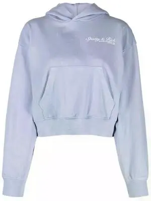SPORTY & RICH Logo-print Cropped Hoodie - Blue