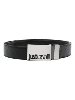 Just Cavalli Logo-debossed Reversible Leather Belt - Black