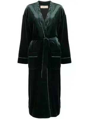 BLANCA VITA Velvet-effect Tied-waist Coat - Green
