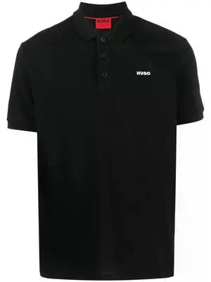Hugo Cotton-piqué Polo Shirt With Logo Print - Black