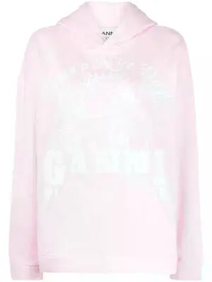 GANNI Logo-print Organic Cotton Hoodie - Pink