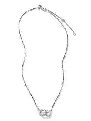 David Yurman Sterling Cable Collectibles Interlocking Heart Diamond Necklace