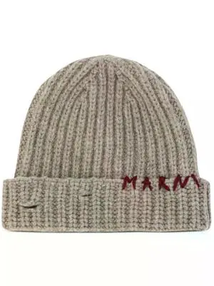 Marni Logo-embroidered Ribbed-knit Beanie - Neutrals