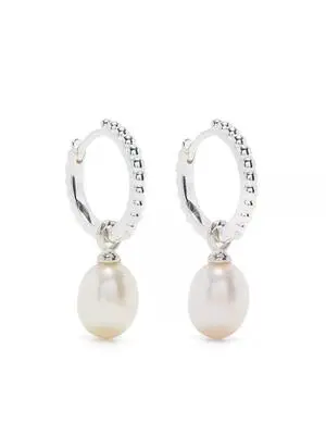 DOWER & HALL Timeless Oval Pearl Charm Hoops - Silver