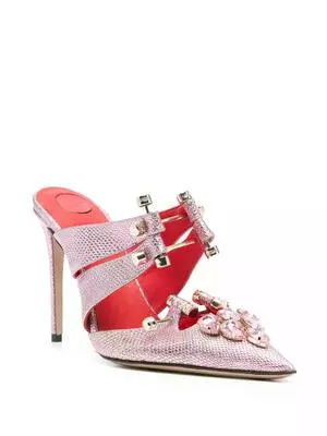 HARDOT 105mm Snakeskin-effect Mules With Crystal Embellishment