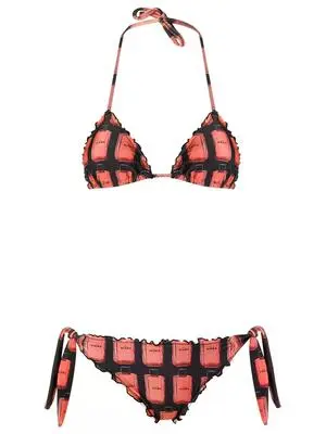 AMIR SLAMA Ruffled Triangle Bikini Set - Black
