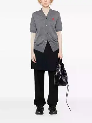 Play Comme Des Garcon Heart-patch Wool Cardigan - Grey