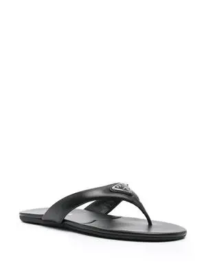 Prada Enamel-triangle Leather Flip Flops