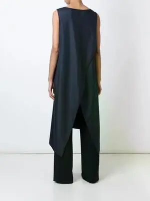 THE ROW Navy Silk Sleeveless V-neck Top