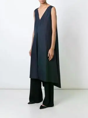 THE ROW Navy Silk Sleeveless V-neck Top