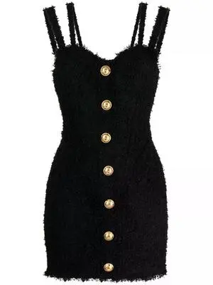 Balmain Button-embellished Tweed Minidress