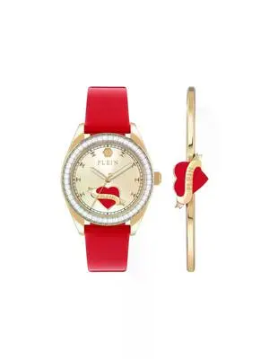 Philipp Plein Valentine Watch With Leather Strap And Skull Emblem - Neutrals