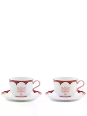 AQUAZZURA CASA Jaipur Porcelain Tea Cups And Saucers - Red