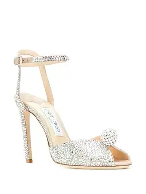 JIMMY CHOO Sacora 100 Crystal Embellished Suede Sandals - Silver