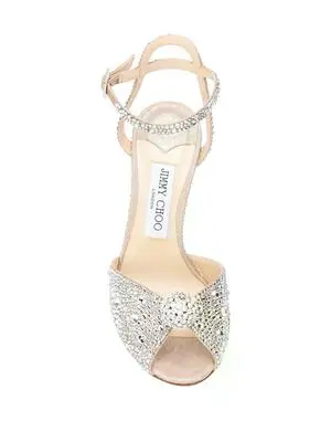 JIMMY CHOO Sacora 100 Crystal Embellished Suede Sandals - Silver