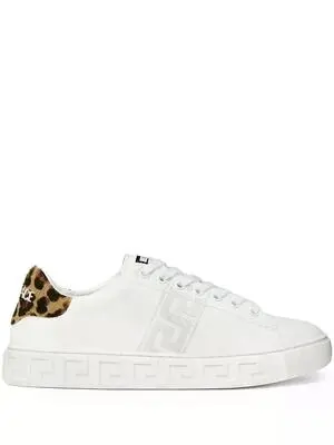 Versace Greca Leopard-embroidered Sneakers - White