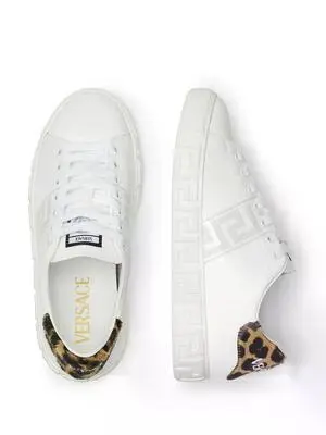 Versace Greca Leopard-embroidered Sneakers - White