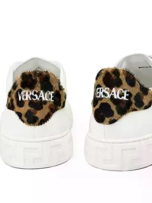 Versace Greca Leopard-embroidered Sneakers - White