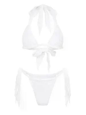 LET'S SWIM Tie-fastening Shark-jacquard Bikini Bottoms - White