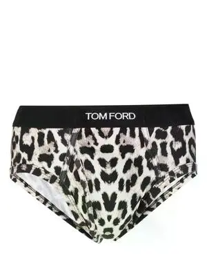TOM FORD Cheetah-print Logo-waistband Briefs Neutrals