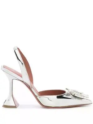 Amina Muaddi Silver Tone Pumps For Women