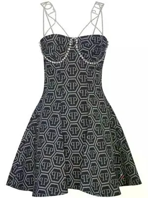 Philipp Plein Monogram-jacquard Denim Mini Dress