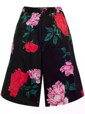 Yohji Yamamoto Floral-print Wide-leg Shorts - Black