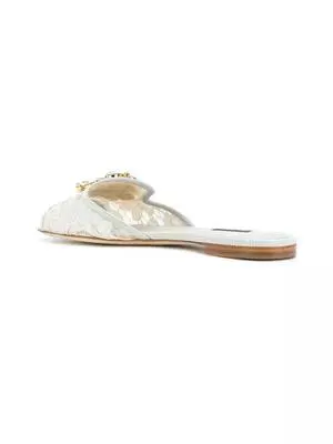 Dolce & Gabbana Bianca Rainbow Lace Embellished Slide Sandals - Grey