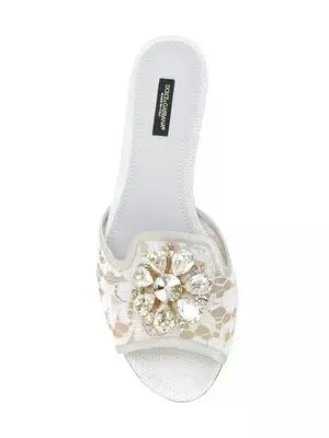 Dolce & Gabbana Bianca Rainbow Lace Embellished Slide Sandals - Grey