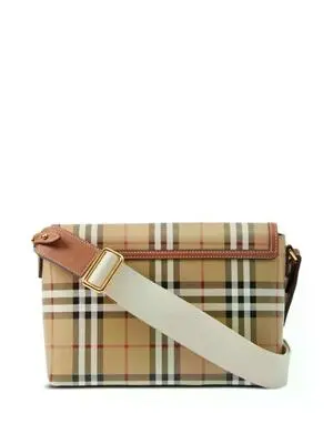 Burberry Calf Leather And Check Crossbody Bag - Neutrals