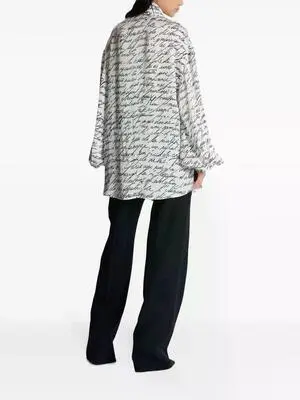 Balmain Script Print Pussy-bow Blouse - White