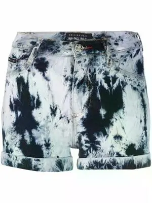 Philipp Plein Bleached Denim Mini Shorts - Blue