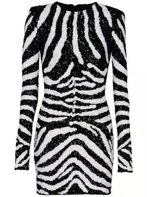 Balmain Zebra-pattern Sequin-embellished Dress - Black