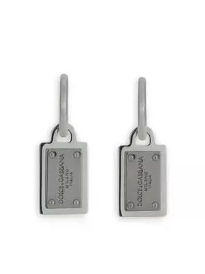 Dolce & Gabbana Logo-tag Drop Earrings - Silver