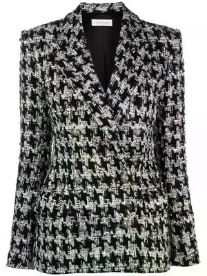 Faith Connexion Bouclé Houndstooth Double-breasted Blazer