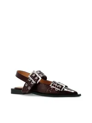 GANNI Buckle Ballerina Shoes - Red