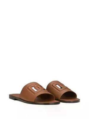 Dolce & Gabbana Embossed-logo Leather Slides - Brown