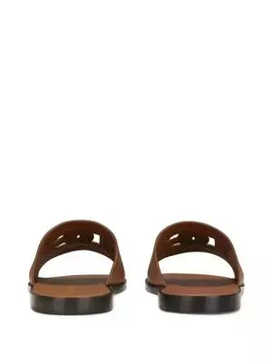 Dolce & Gabbana Embossed-logo Leather Slides - Brown