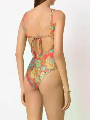 AMIR SLAMA Palm Leaf Print Swimsuit
