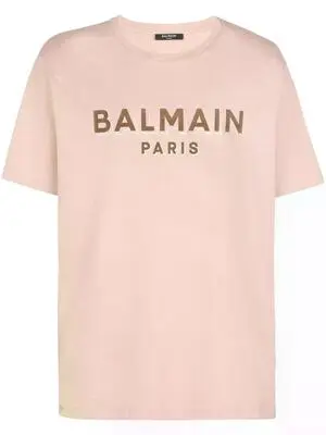 Balmain Flocked-logo Cotton T-shirt - Neutrals