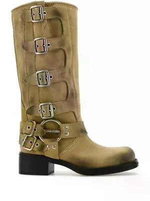 Miu Miu Buckle-strap Suede Boots - Neutrals