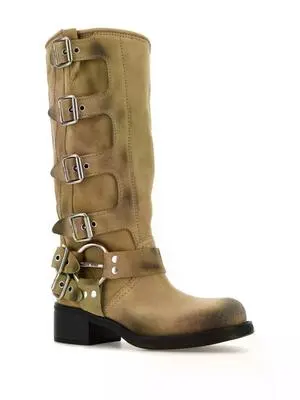 Miu Miu Buckle-strap Suede Boots - Neutrals