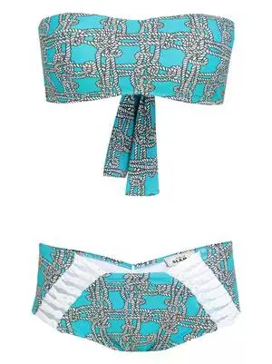 AMIR SLAMA Graphic Print Strapless Bikini - Blue
