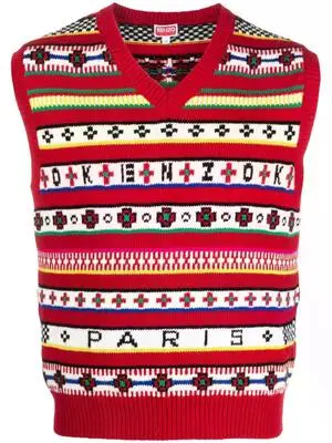 Kenzo Fair Isle Knit V-neck Vest