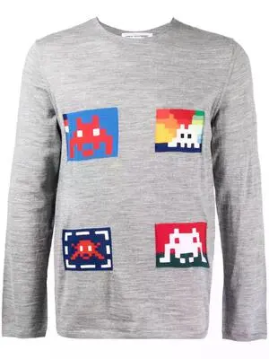 Comme Des Garçons Graphic-print Fine-knit Jumper - Grey