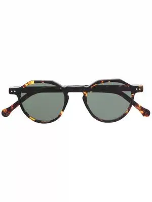 LESCA Round Frame Tortoiseshell Sunglasses - Brown