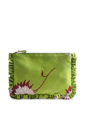 La DoubleJ Ruffled Floral Print Clutch - Green